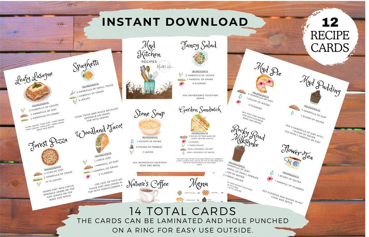 Printable Mud Kitchen Recipe Cards, Mud Kitchen Ideas, Mud Kitchen ...