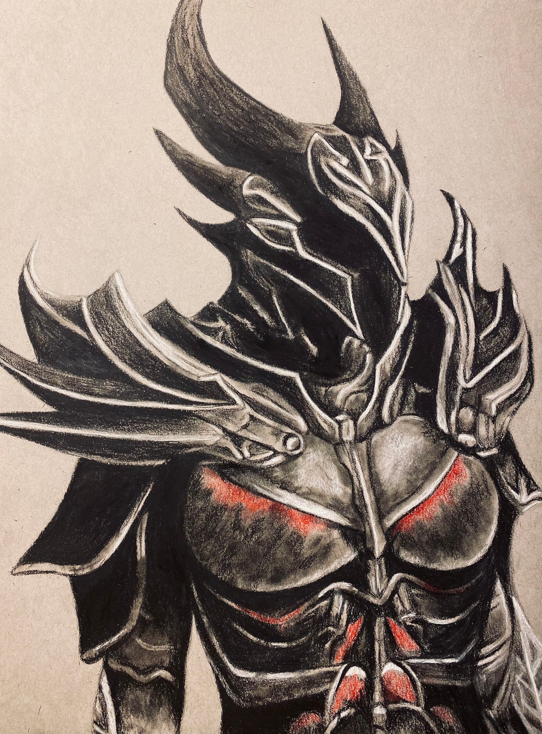 The Elder Scrolls Skyrim Daedric Armor Charcoal Drawing PRINT - Etsy