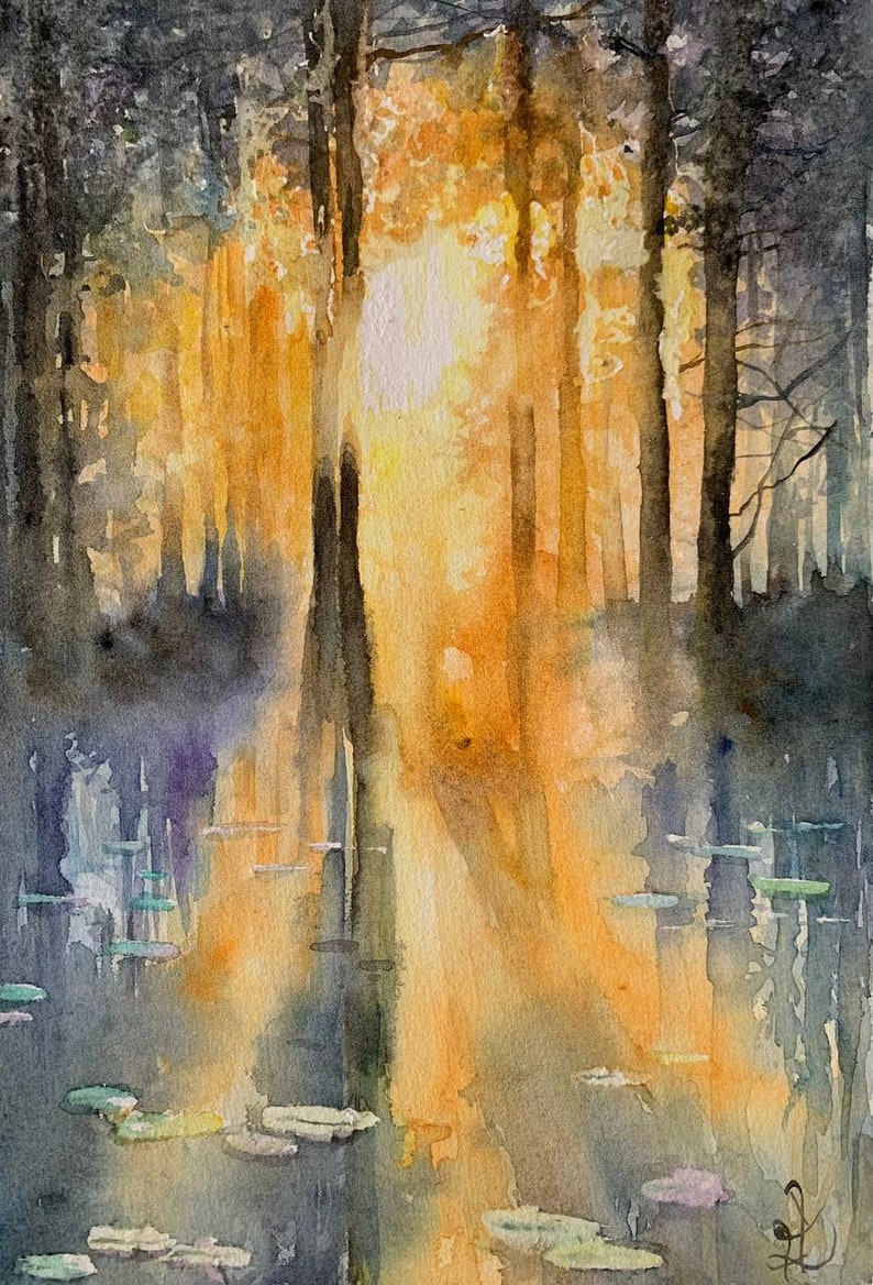Forest Watercolor Landscape Painting Original Painting by Varnavskaya ...