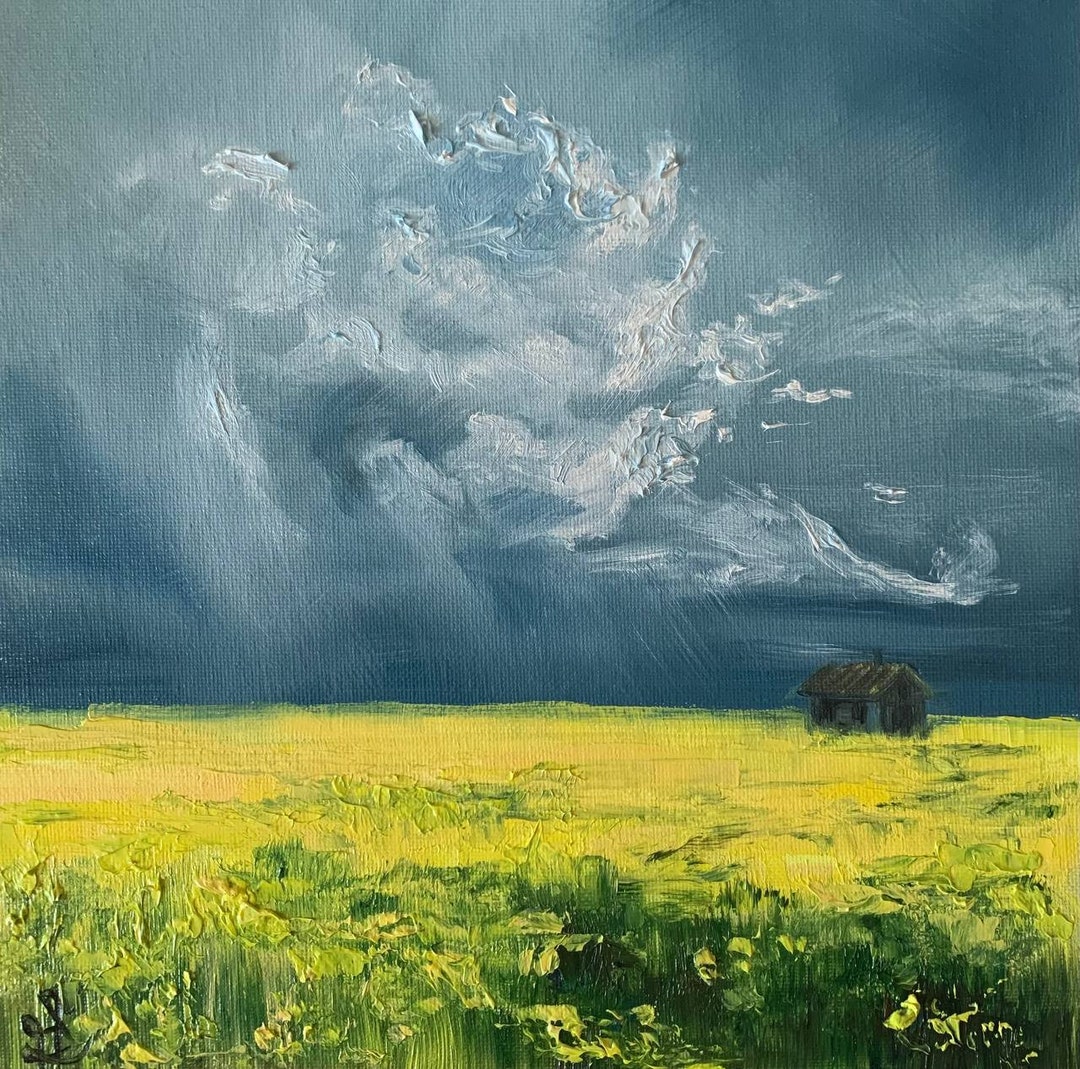 Storm Cloud Painting Original Oil Painting on Hardboard Square Small ...
