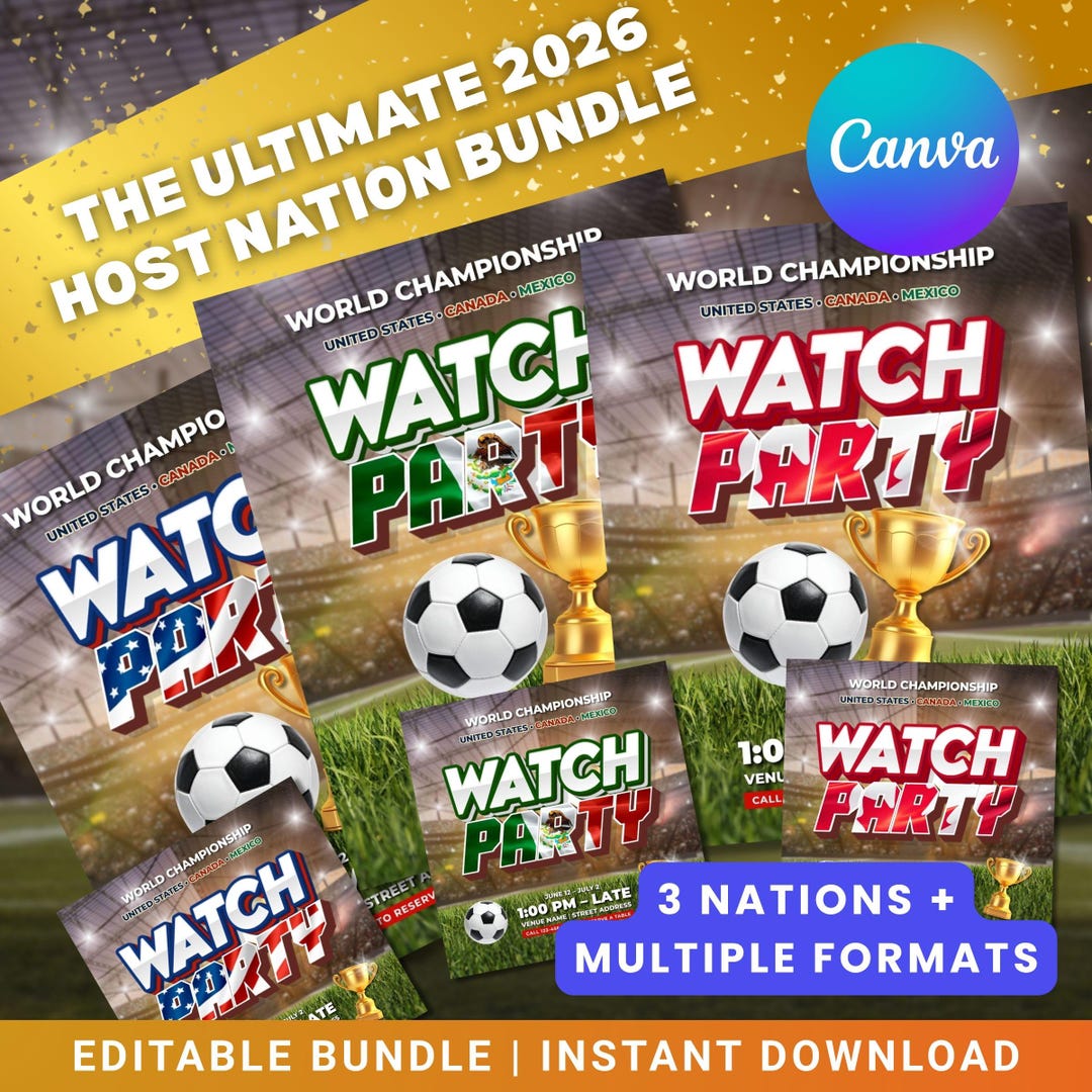 2026 Soccer Watch Party Bundle: USA, Canada, Mexico Editable Canva ...