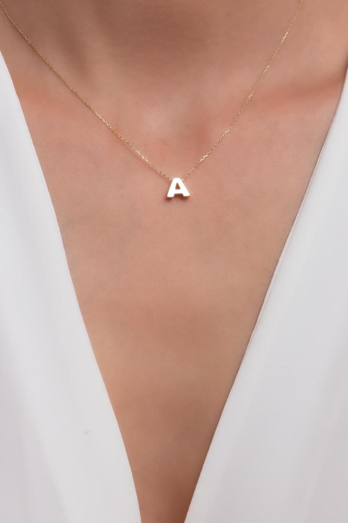 A Letter Necklace in 14K Solid Gold Initial Necklace With Letter ...