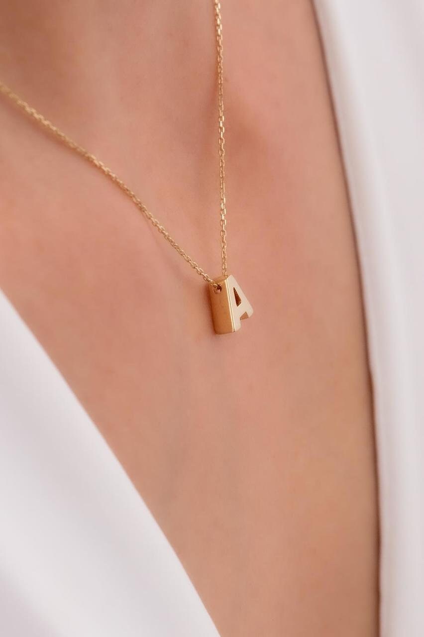 A Letter Necklace in 14K Solid Gold Initial Necklace With Letter ...