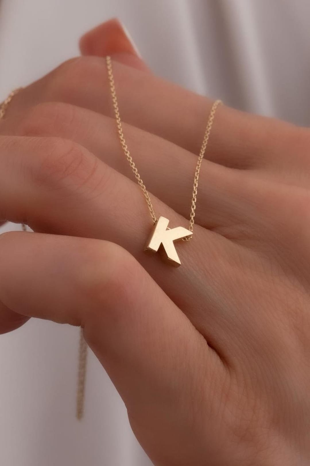 K Letter Necklace 14K Solid Gold Charm Minimalist Alphabet Pendant Gift ...