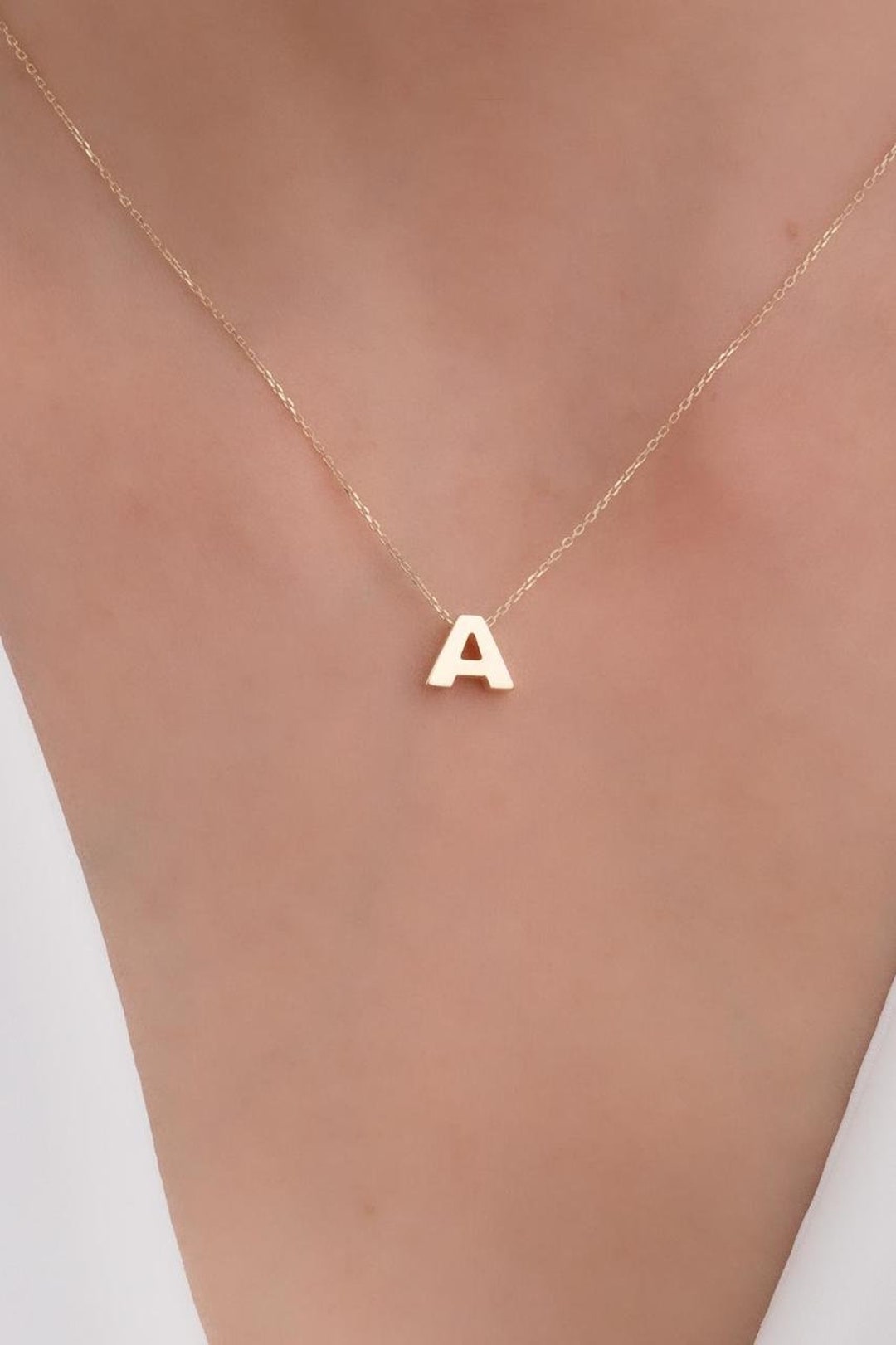 A Letter Necklace in 14K Solid Gold Initial Necklace With Letter ...