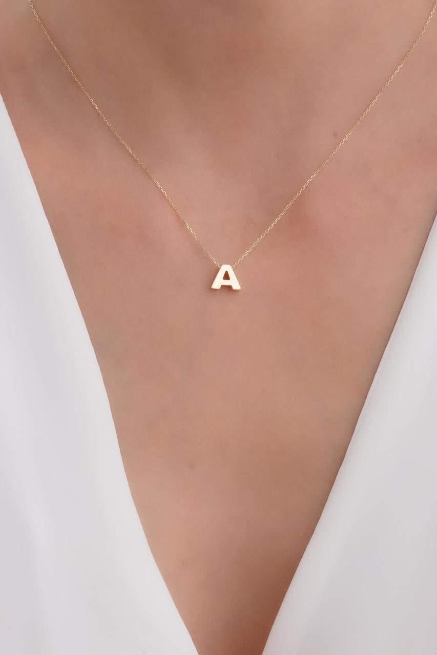 A Letter Necklace in 14K Solid Gold Initial Necklace With Letter ...