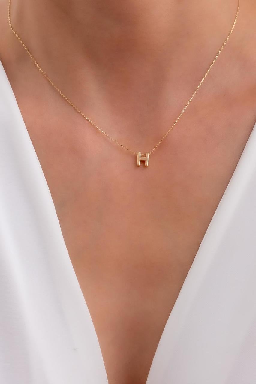 H Letter Necklace in 14k Solid Gold Minimalist Pendant Birthday Gift ...