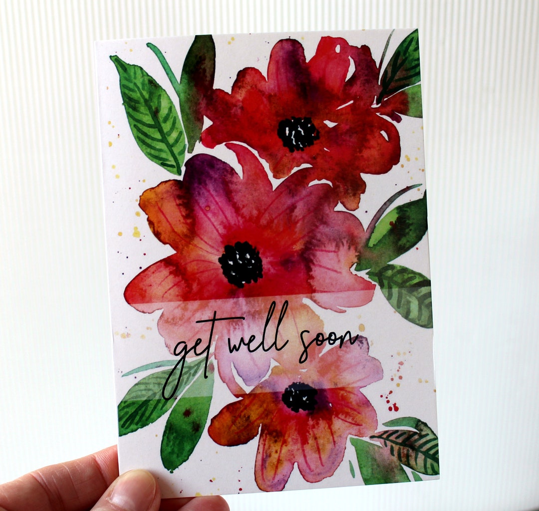 Get Well Soon Card With Watercolor Flowers Including Envelope - Get ...