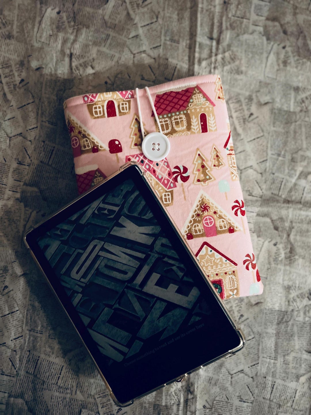 Pink Glitter Gingerbread Houses Book & Kindle Sleeve iPad Ereader ...