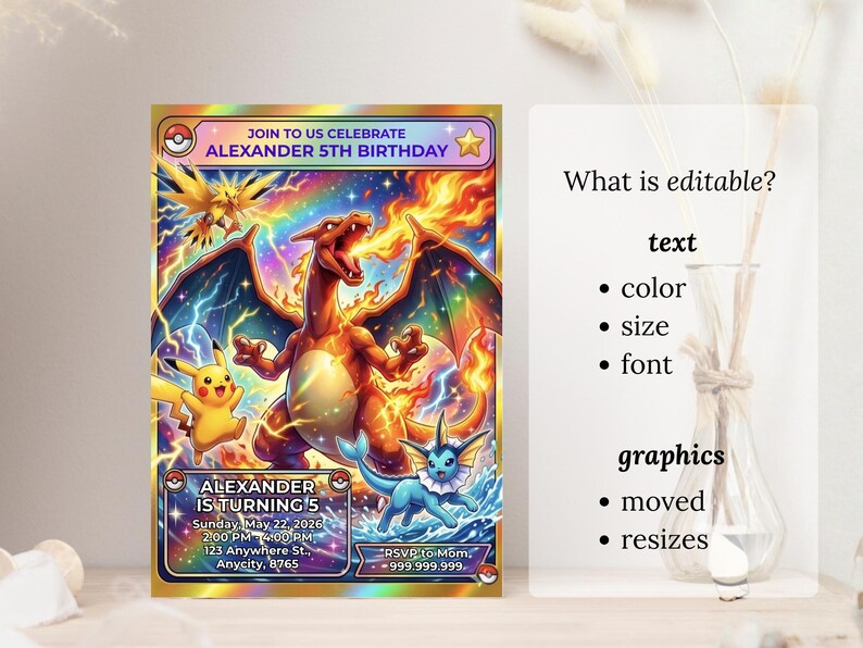 Pokemon Birthday Invitation, Pokemon Party Invite, Kids Card Template ...