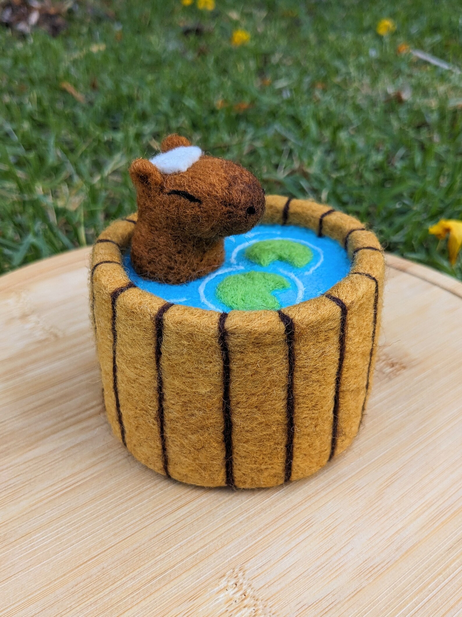 Capybara in Spa Bath Wool Needle Felted Figure Cute Animal Desk ...