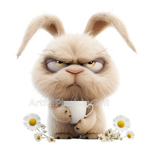 13 Grumpy Coffee Rabbit Clipart, 13 Designs, 406 DPI, Printable,no ...