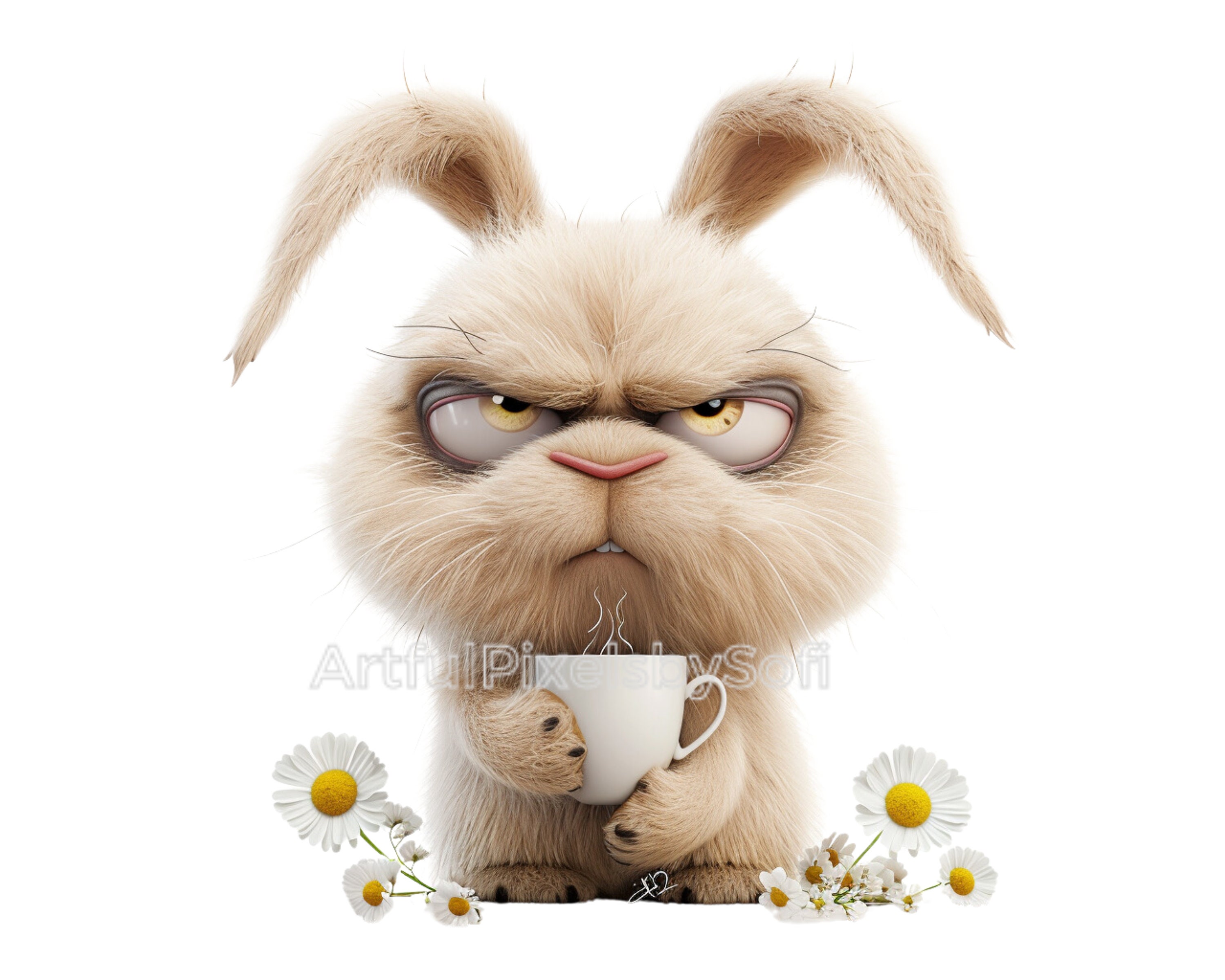 13 Grumpy Coffee Rabbit Clipart, 13 Designs, 406 DPI, Printable,no ...