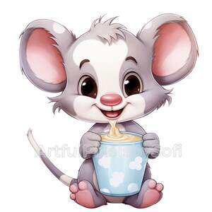 11 Baby Animals With Milk Cup Clipart, 11 Designs, 406 DPI, Printable ...
