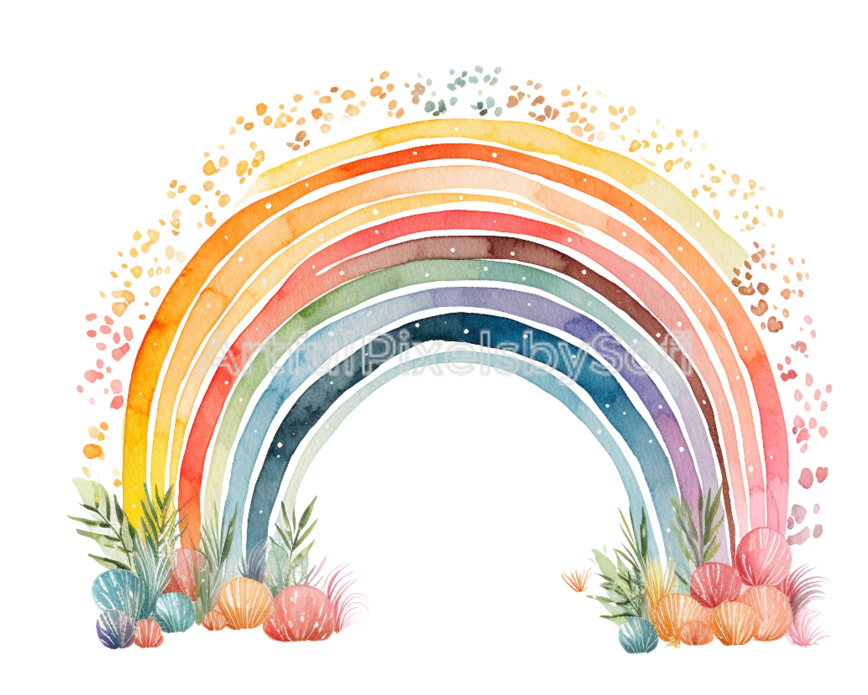7 Colorful Boho Rainbow Flower Clipart, Rainbow PNG, 7 Designs, 406 DPI ...