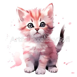 Cute Cat Watercolor Clipart Bundle, 15 High Quality Jpgs , 406 DPI ...