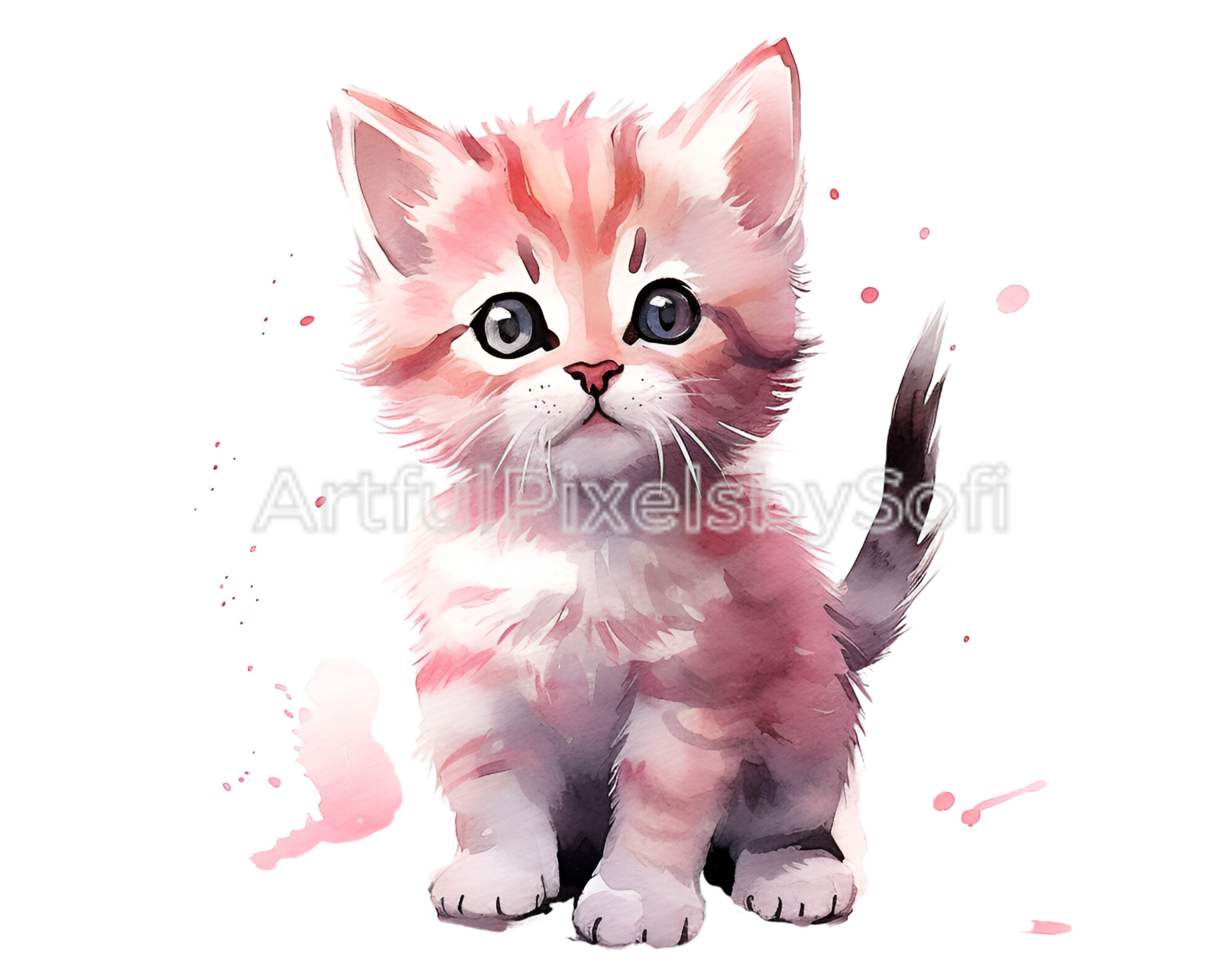 Cute Cat Watercolor Clipart Bundle, 15 High Quality Jpgs , 406 DPI ...