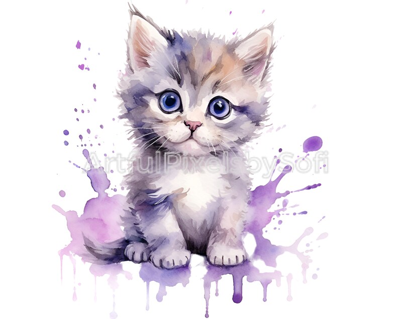 Cute Cat Watercolor Clipart Bundle, 15 High Quality Jpgs , 406 DPI ...