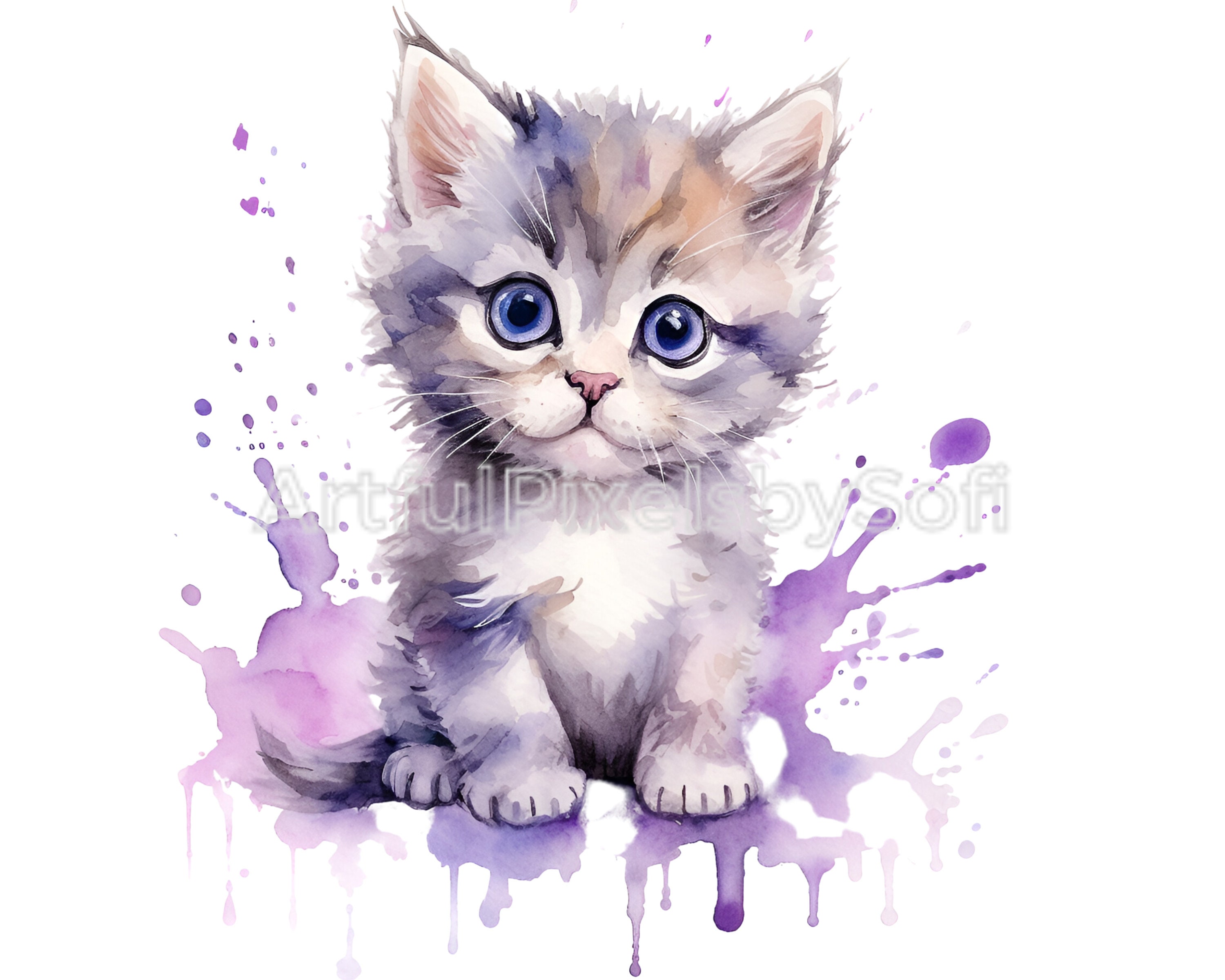 Cute Cat Watercolor Clipart Bundle, 15 High Quality Jpgs , 406 DPI ...