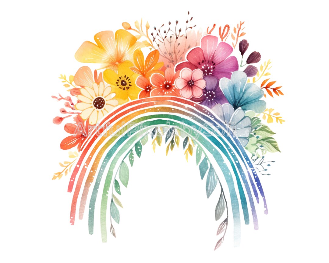 7 Colorful Boho Rainbow Flower Clipart, Rainbow PNG, 7 Designs, 406 DPI ...
