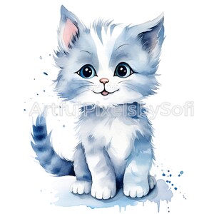 Cute Cat Watercolor Clipart Bundle, 15 High Quality Jpgs , 406 DPI ...