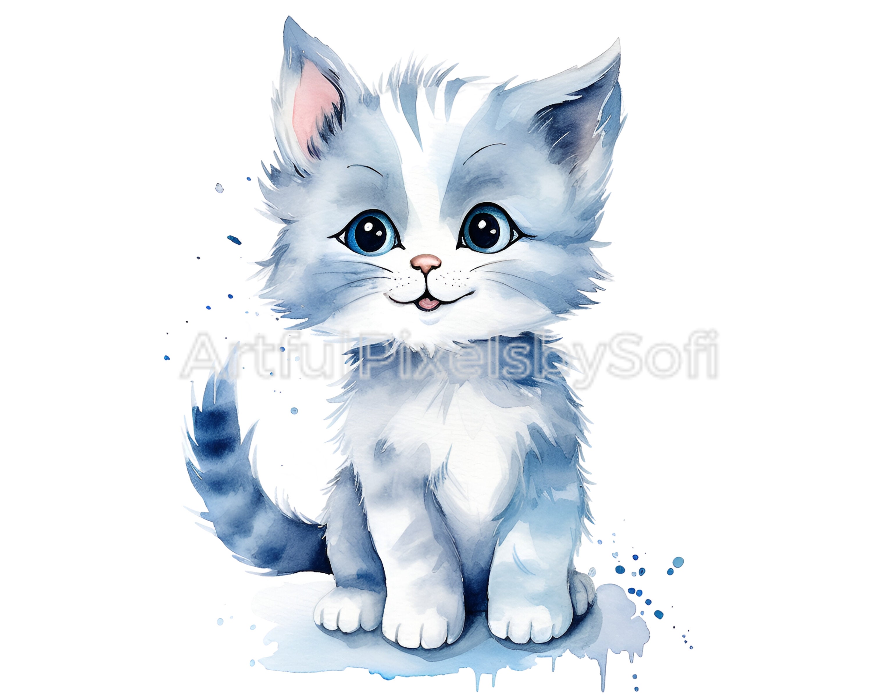 Cute Cat Watercolor Clipart Bundle, 15 High Quality Jpgs , 406 DPI ...
