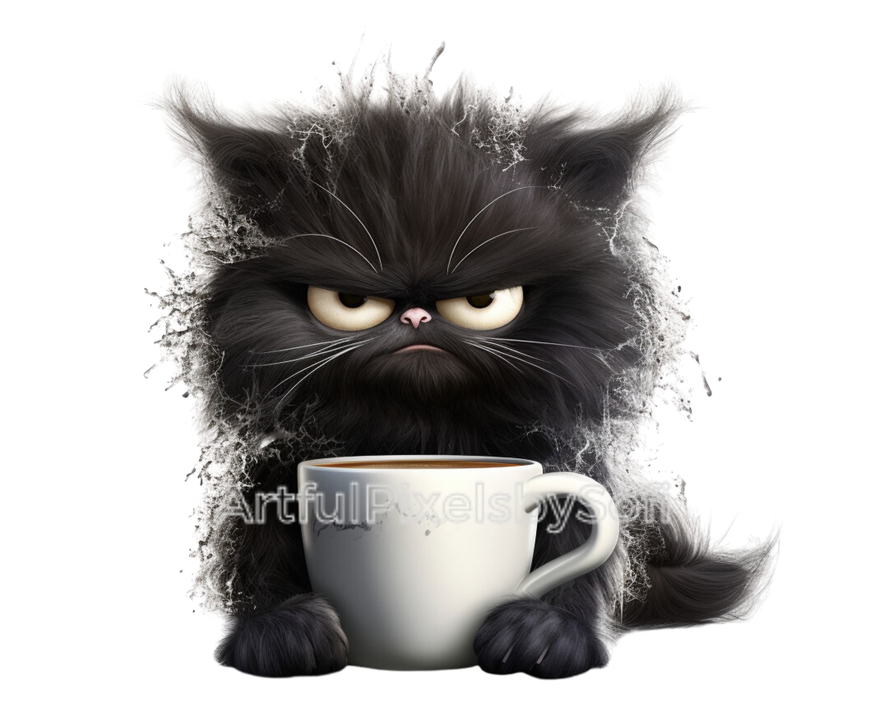 Grumpy Coffe Cat Clipart 10 Designs 406 DPI Printableno - Etsy