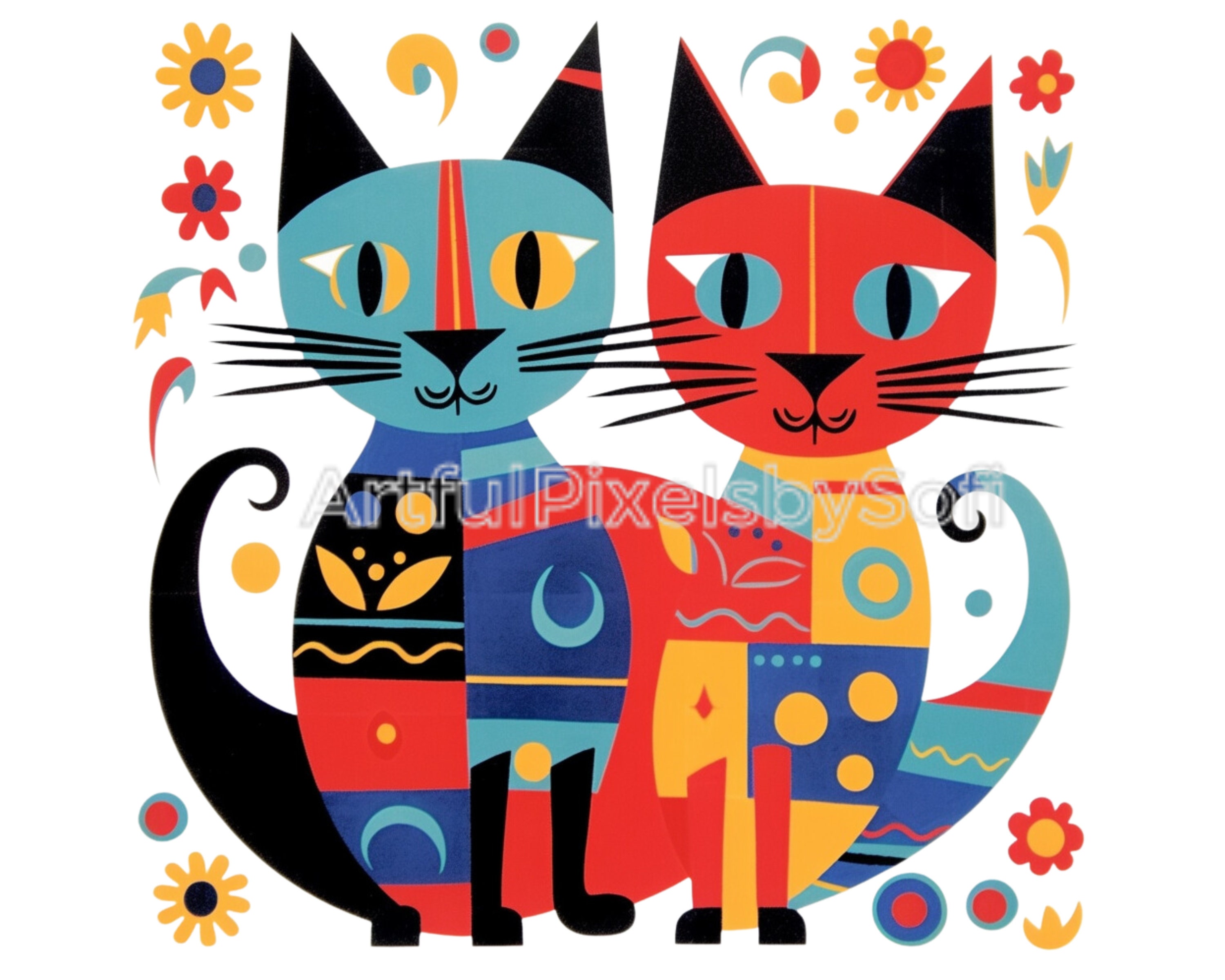 7 Cute Boho Cat Couple Clipart, 7 Designs, 406 DPI, Printable,no ...