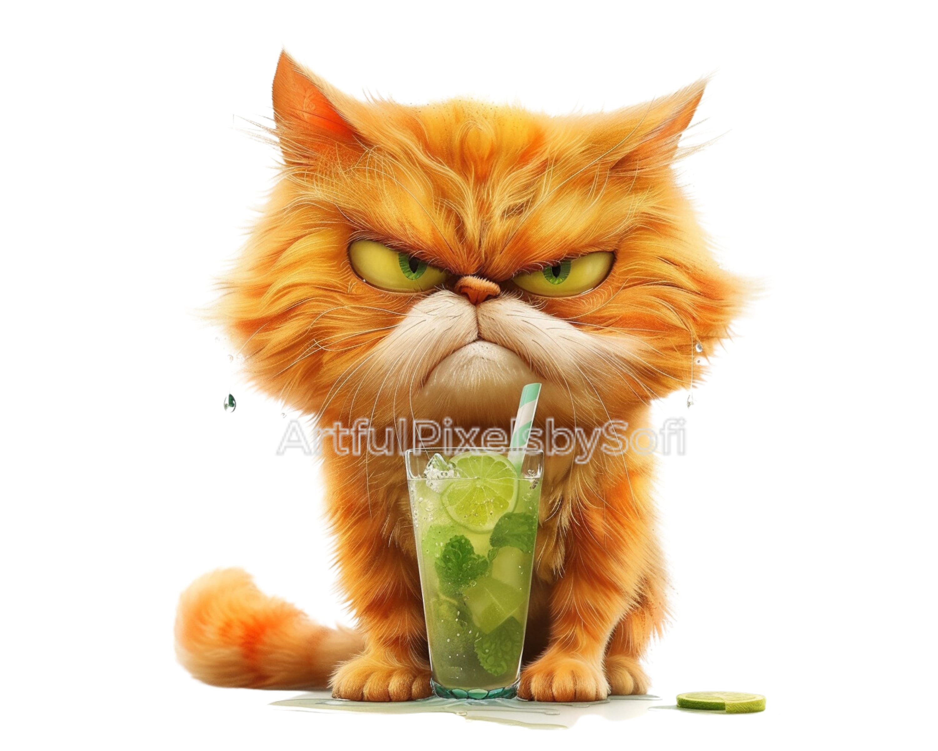 7 Limonade Funny Grumpy Cat Clipart, 7 Designs, 406 DPI, Printable,no ...