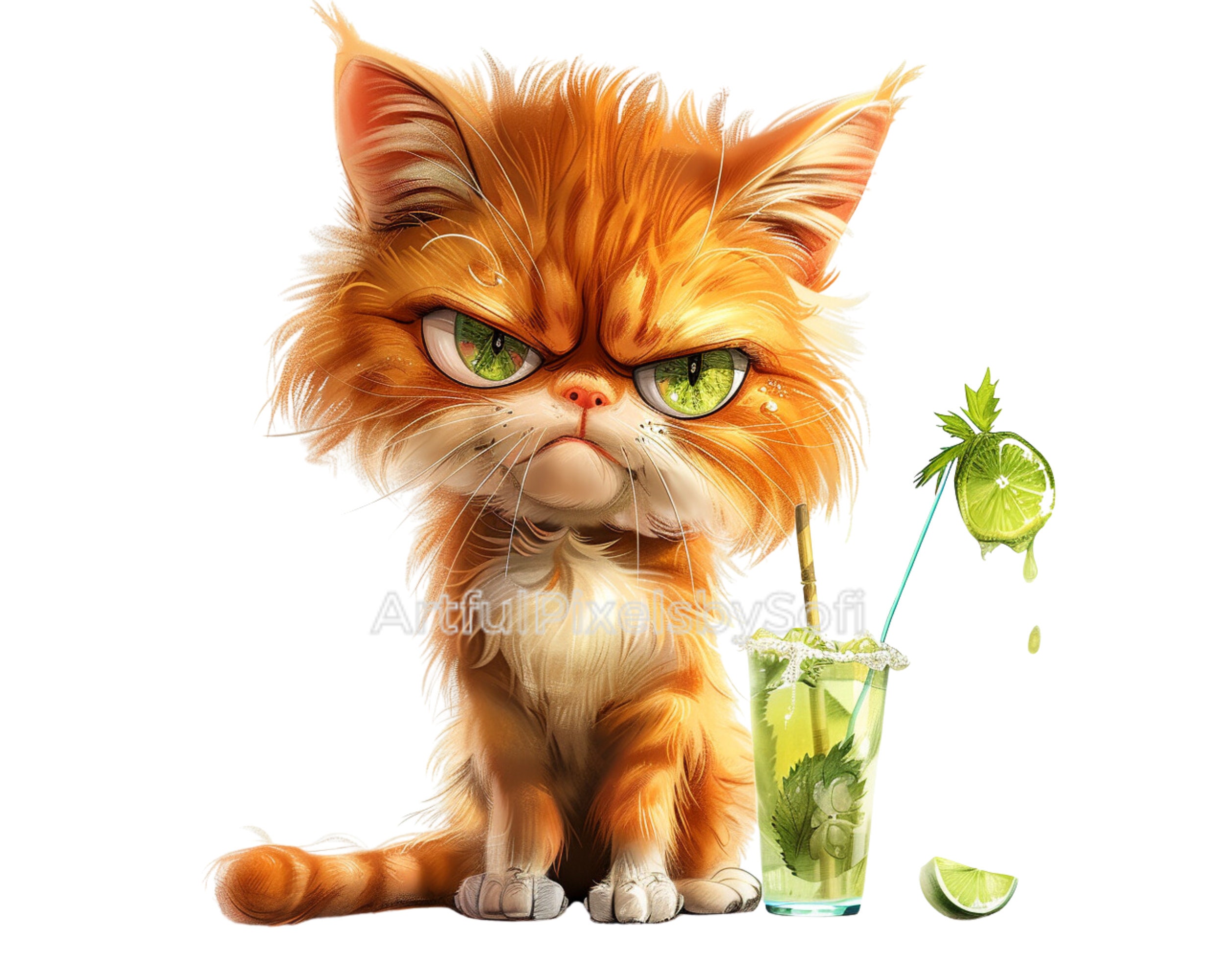 7 Limonade Funny Grumpy Cat Clipart, 7 Designs, 406 DPI, Printable,no ...