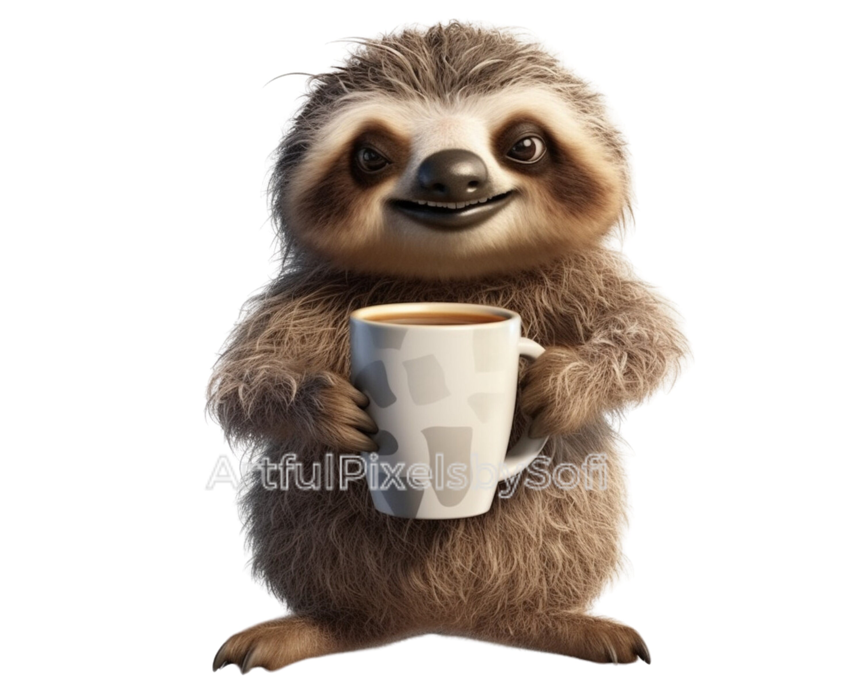 6 Cute Coffee Sloth Clipart, 6 Designs, 406 DPI, Printable,no ...
