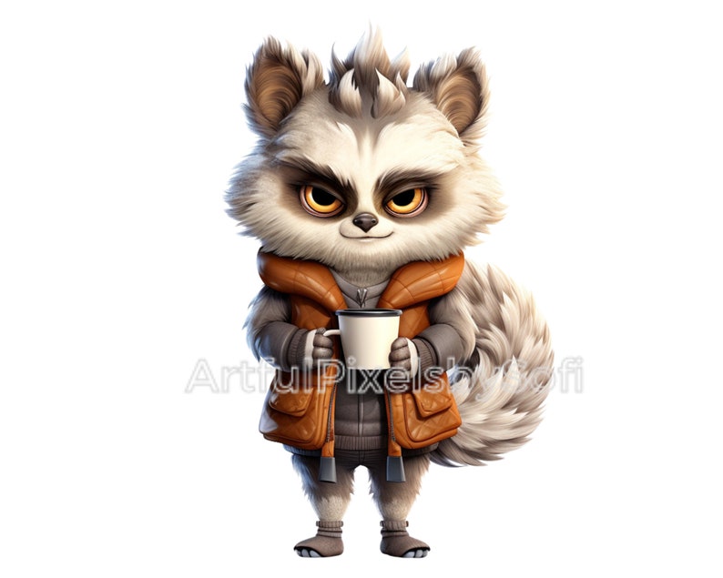 16 Grumpy Coffee Animals Clipart, 16 Designs, 406 DPI, Printable,no ...