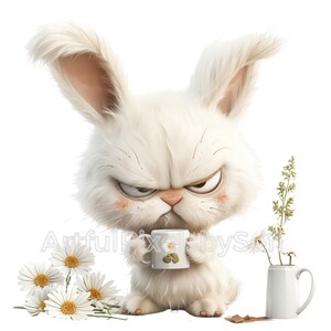 13 Grumpy Coffee Rabbit Clipart, 13 Designs, 406 DPI, Printable,no ...
