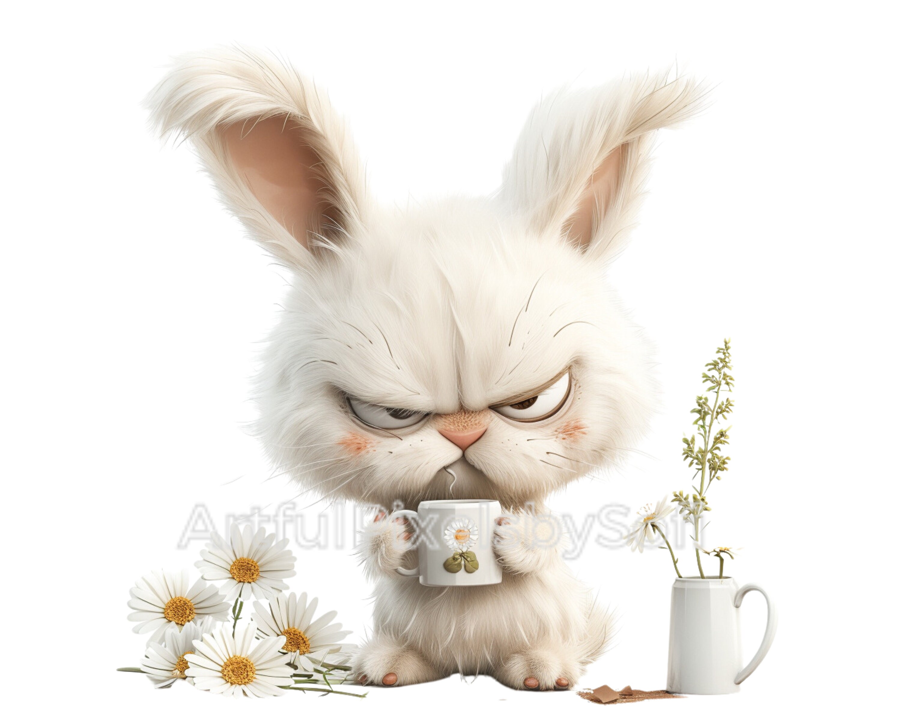 13 Grumpy Coffee Rabbit Clipart, 13 Designs, 406 DPI, Printable,no ...