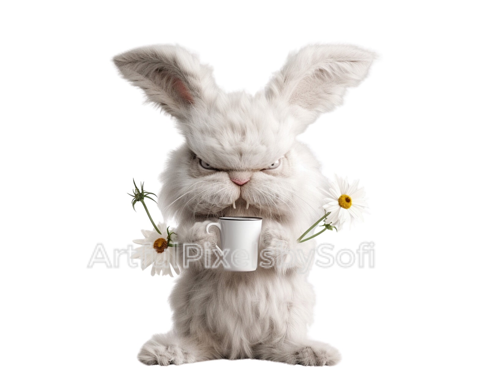 13 Grumpy Coffee Rabbit Clipart, 13 Designs, 406 DPI, Printable,no ...