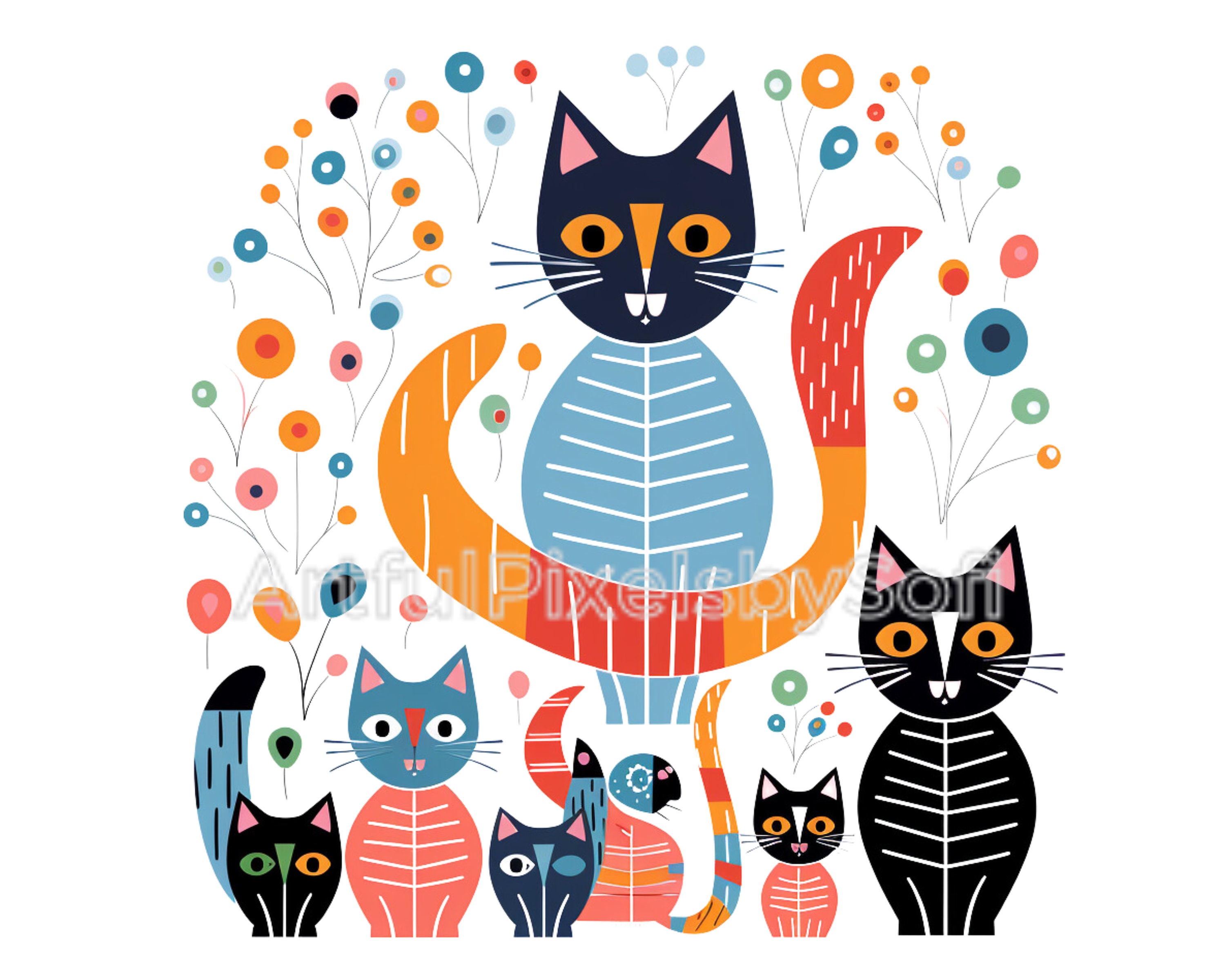 8 Cute Boho Family Cat Clipart, 8 Designs, 406 DPI, Printable,no ...