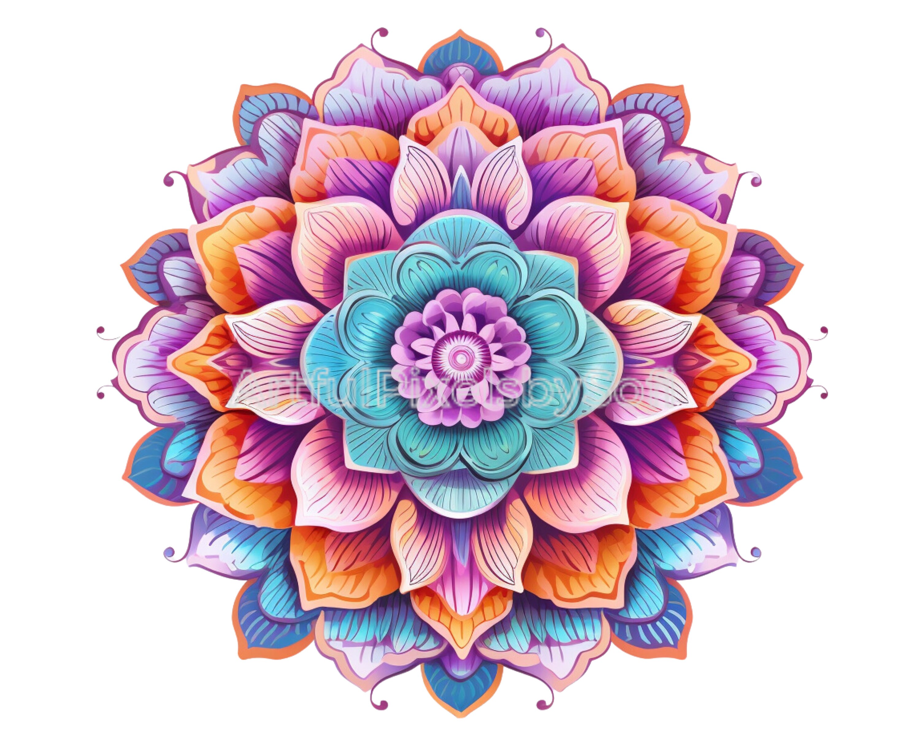 6 Colorful Boho Mandala Flower Clipart 406 DPI Mandala - Etsy