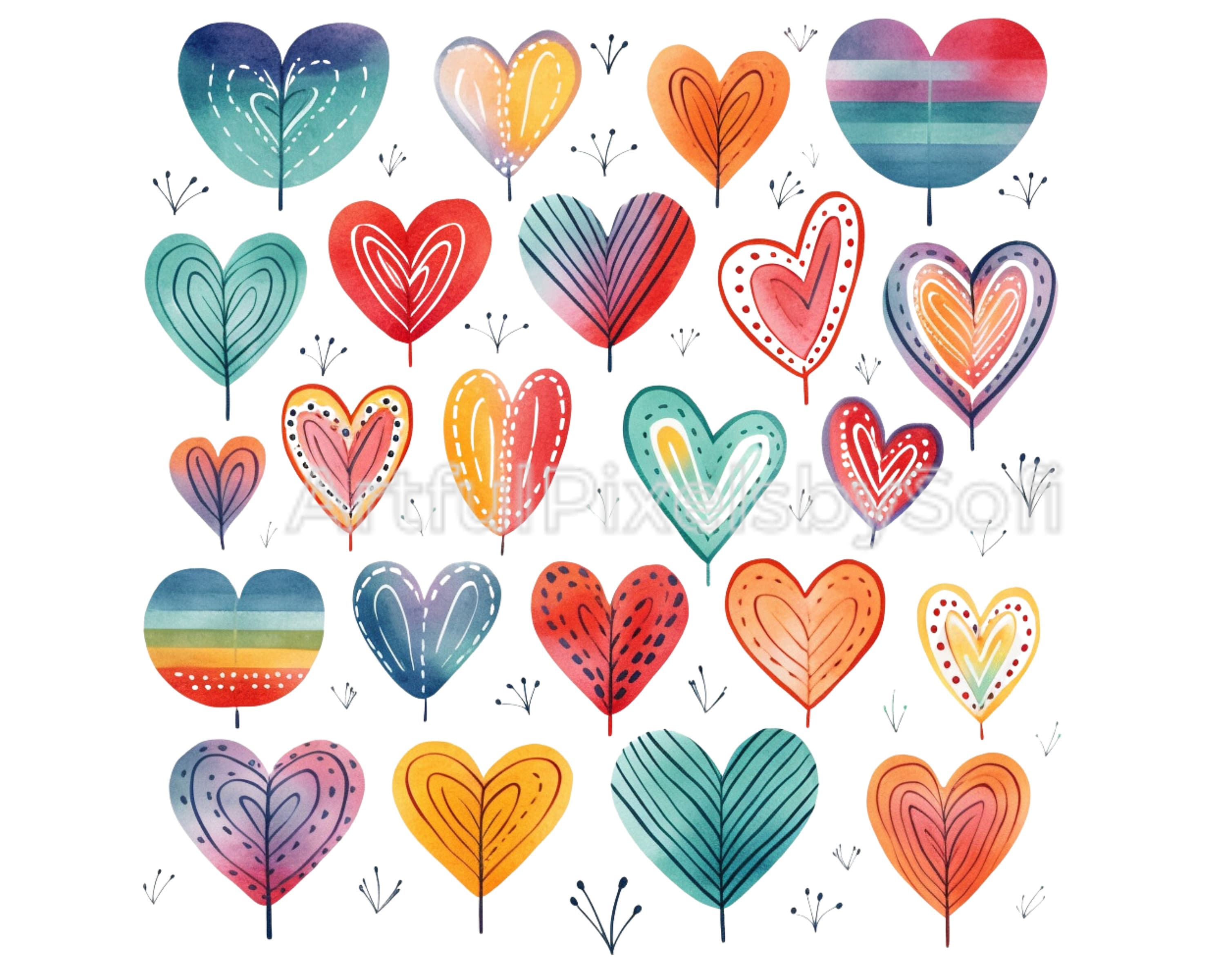 9 Colorful Hearts Clipart Boho Leaf Hearts PNG 9 Designs - Etsy