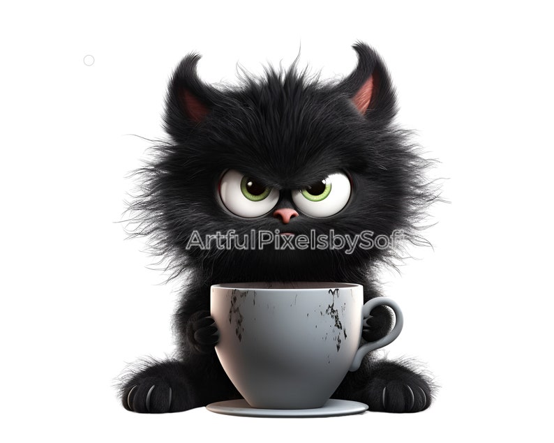 Grumpy Morning Coffee Cat Clipart 11 Designs 406 DPI Cat - Etsy
