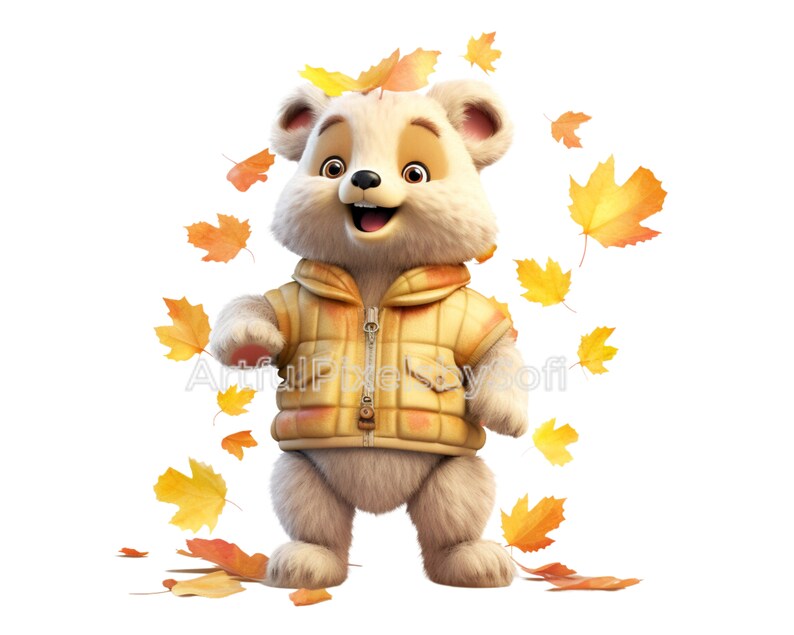 12 HAPPY Autumn Bear Clipart, 12 Designs, 406 DPI, Printable,no ...