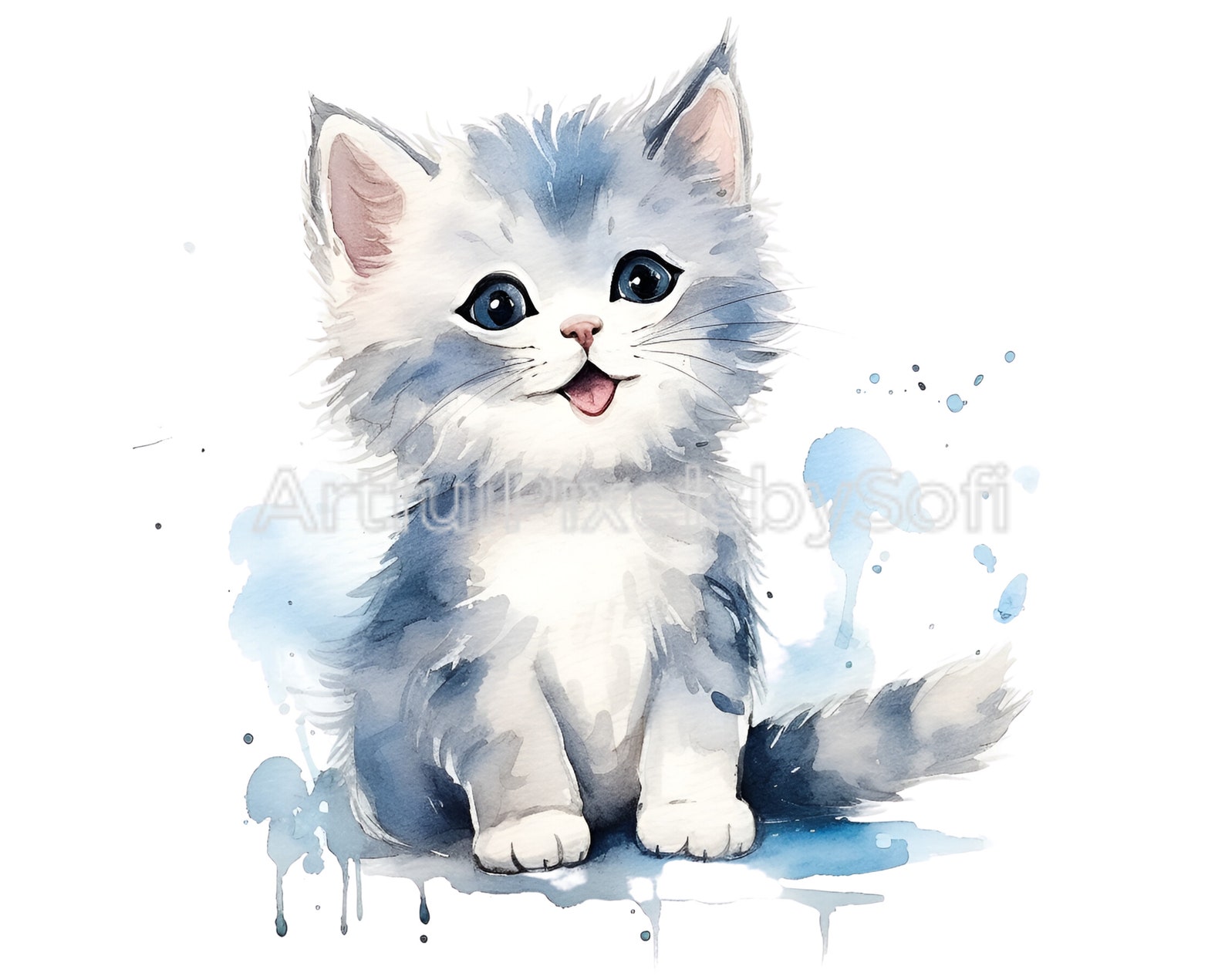 Cute Cat Watercolor Clipart Bundle, 15 High Quality Jpgs , 406 DPI ...