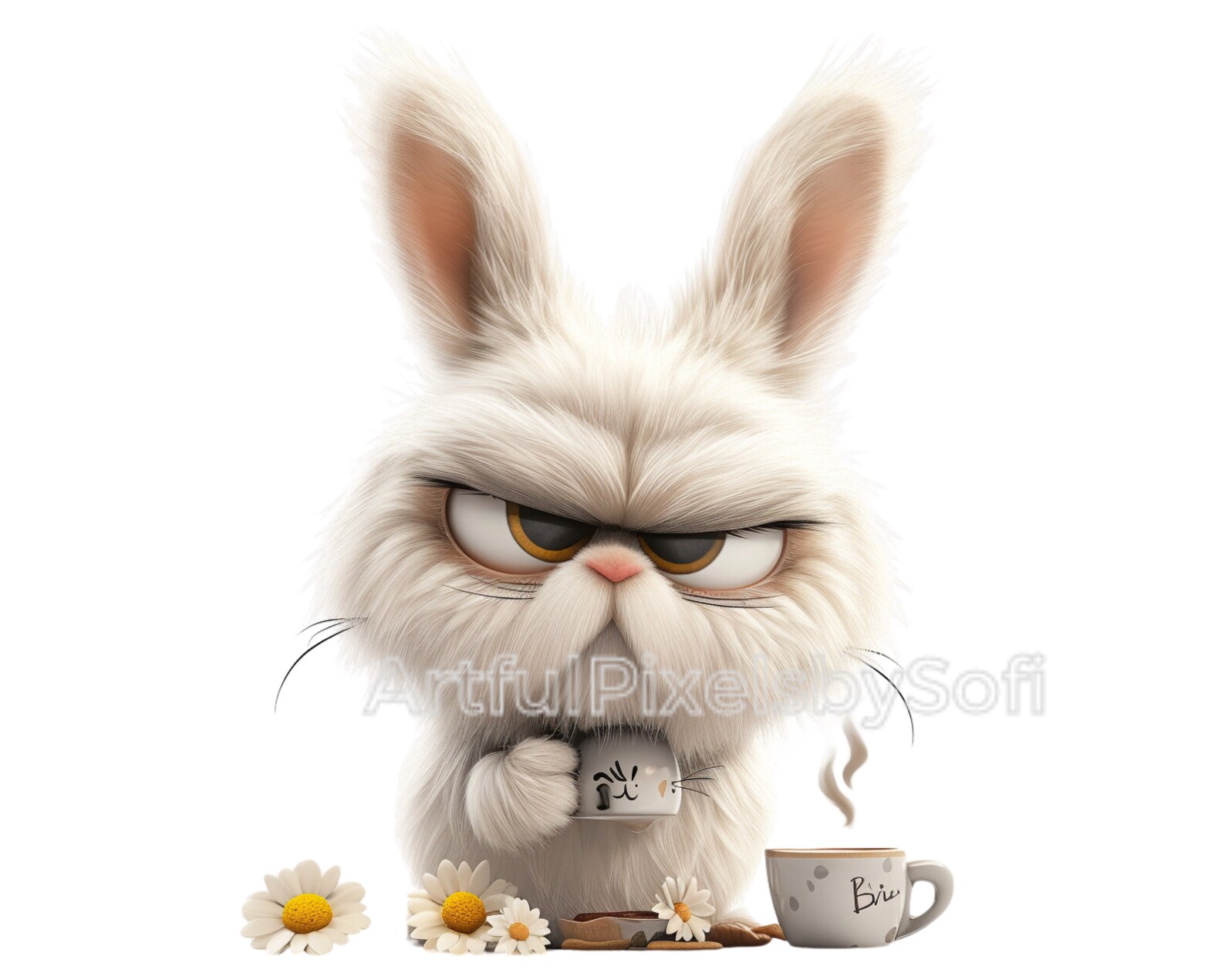 13 Grumpy Coffee Rabbit Clipart, 13 Designs, 406 DPI, Printable,no ...