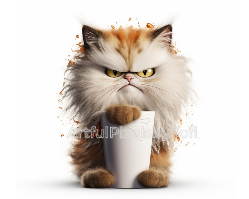 Grumpy Coffe Cat Clipart, 11 Designs, 406 DPI, Printable,no Background ...