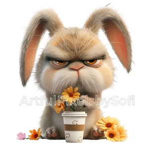 13 Grumpy Coffee Rabbit Clipart, 13 Designs, 406 DPI, Printable,no ...