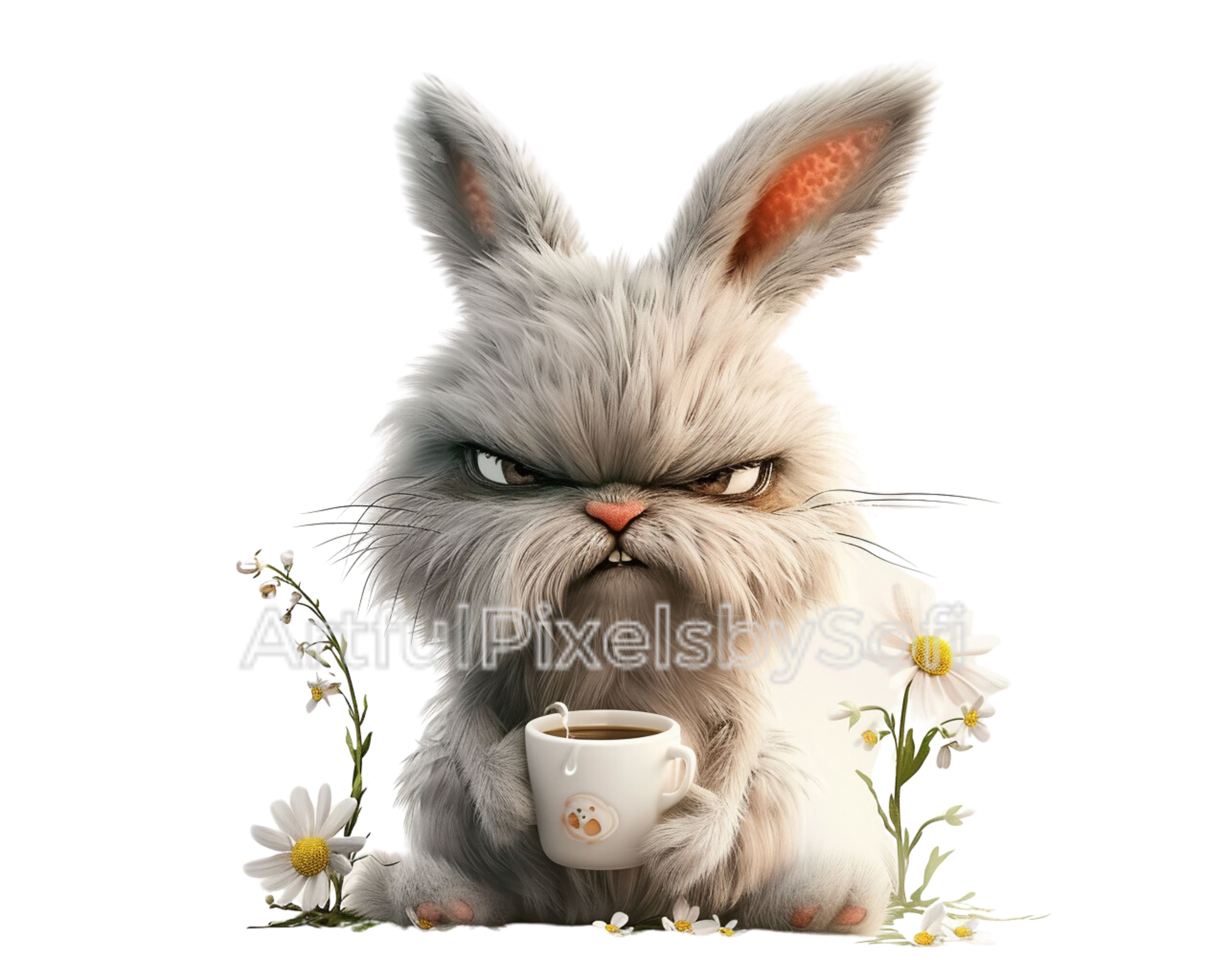13 Grumpy Coffee Rabbit Clipart, 13 Designs, 406 DPI, Printable,no ...
