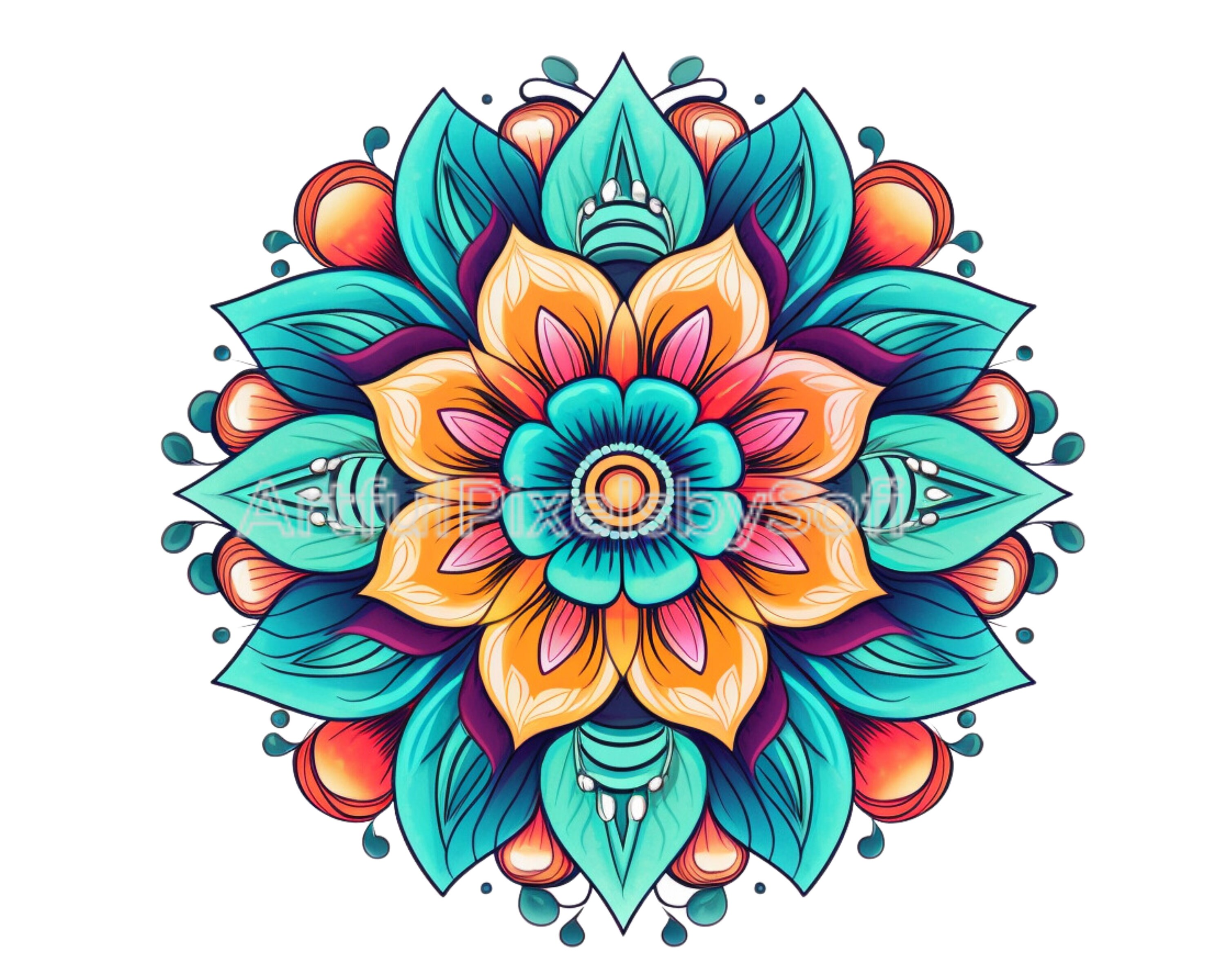 6 Colorful Boho Mandala Flower Clipart 406 DPI Mandala - Etsy