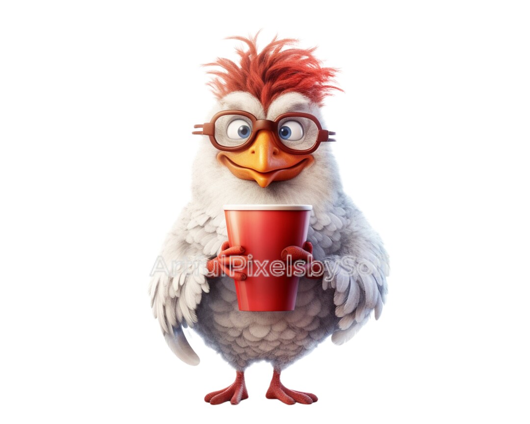 8 Cute Coffee Chicken Clipart, 8 Designs, 406 DPI, Printable,no ...