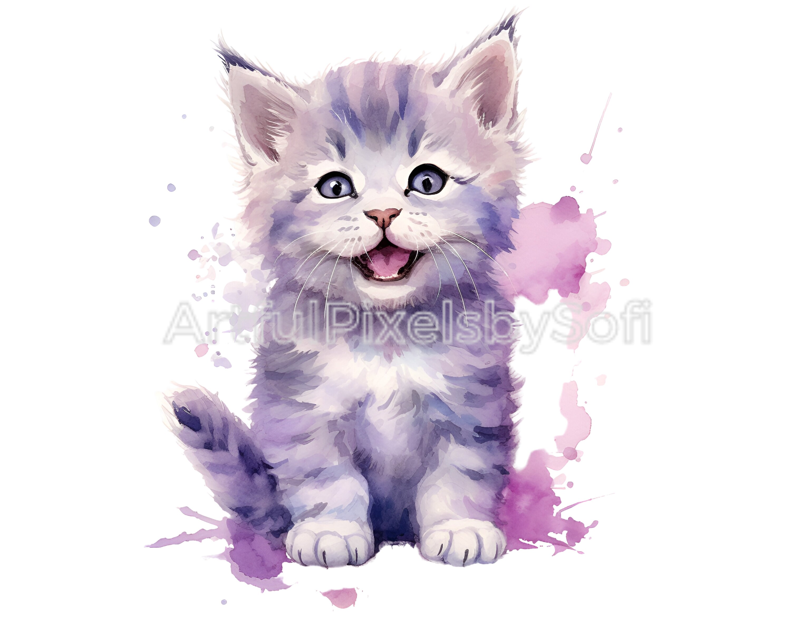 Cute Cat Watercolor Clipart Bundle, 15 High Quality Jpgs , 406 DPI ...