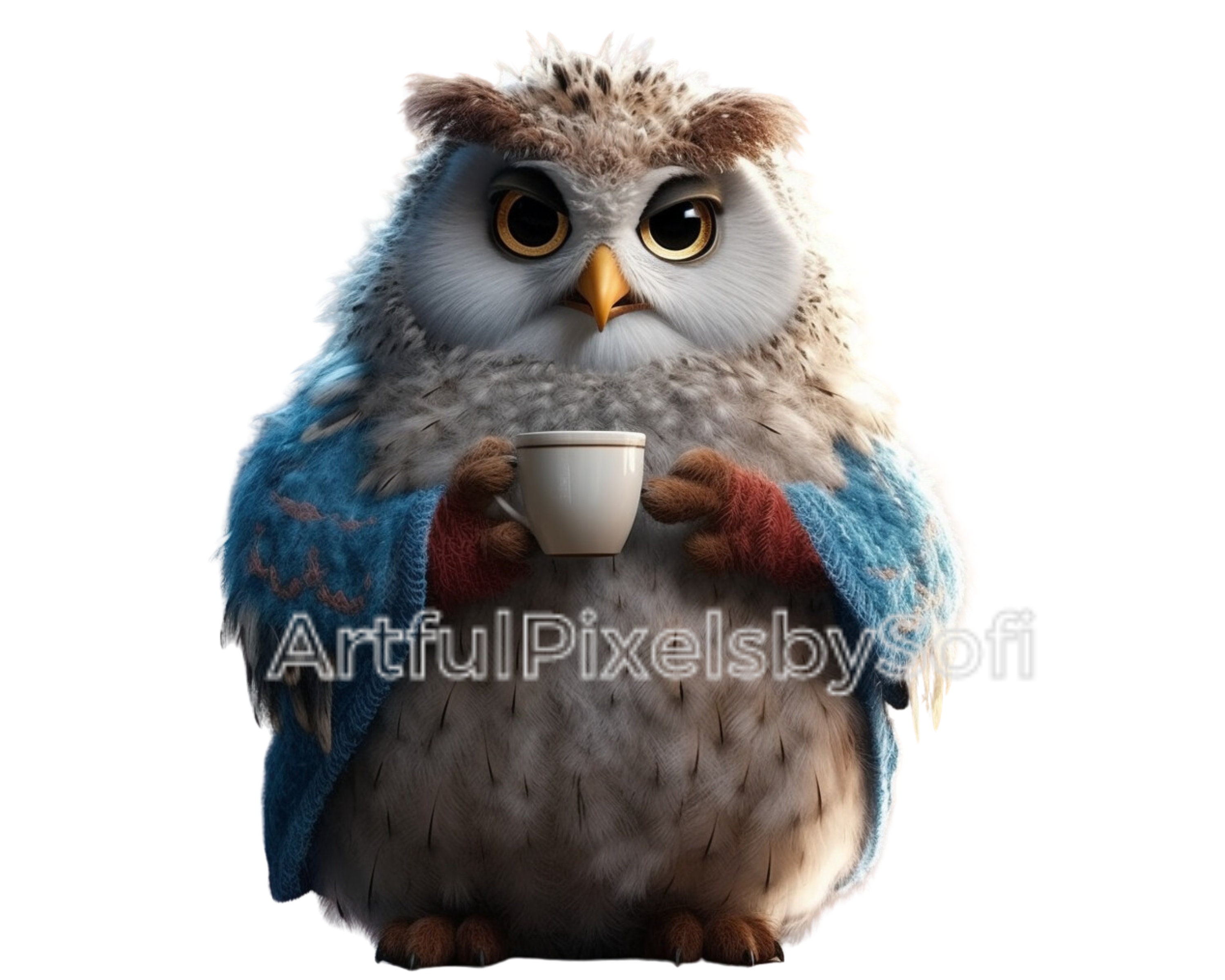 9 Grumpy Fluffy Old Owl Clipart, 9 Designs, 406 DPI, Printable,no ...