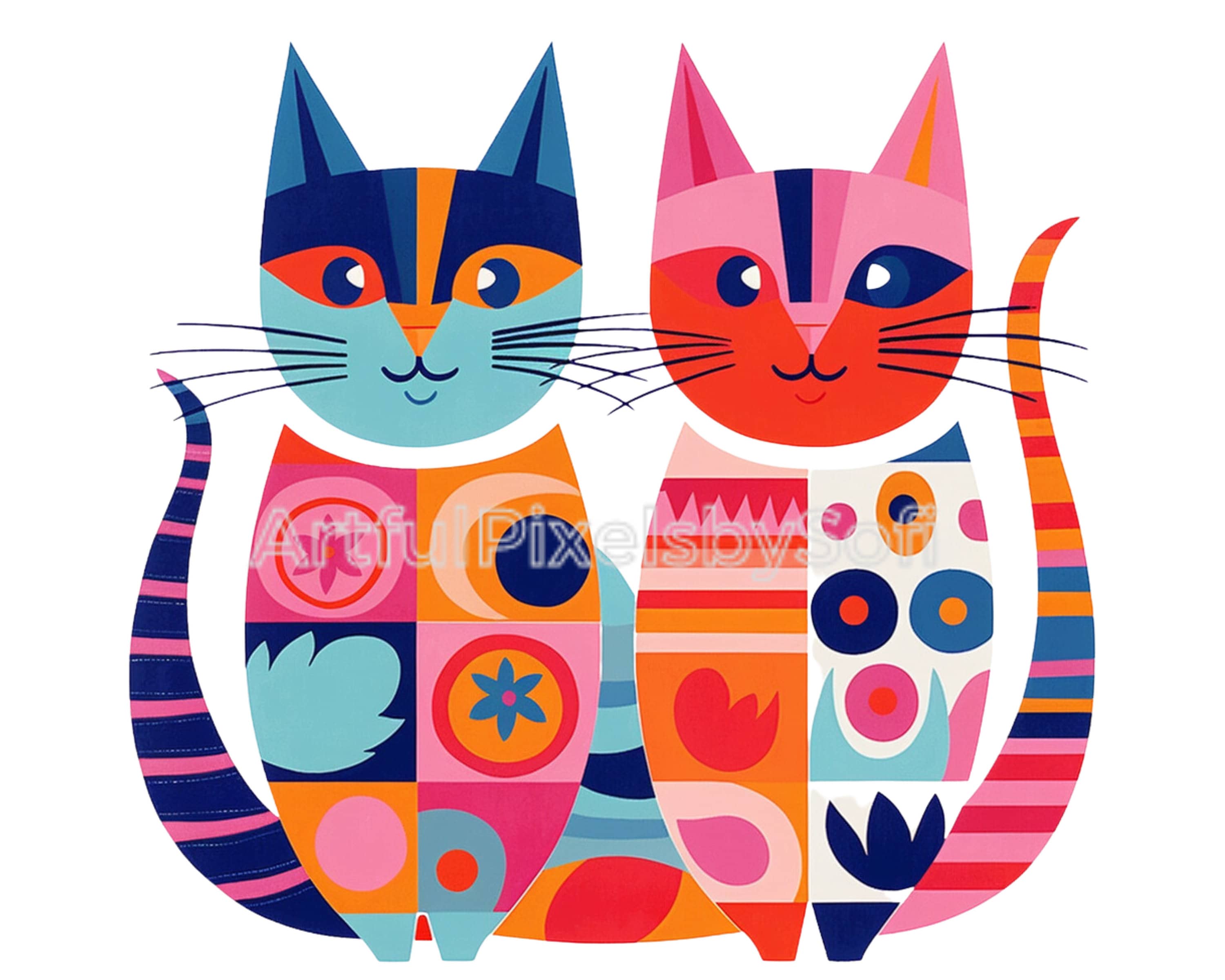 7 Cute Boho Cat Couple Clipart, 7 Designs, 406 DPI, Printable,no ...